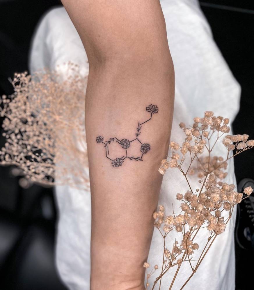 Fine Line Serotonin Chemical Structure Tattoo Located