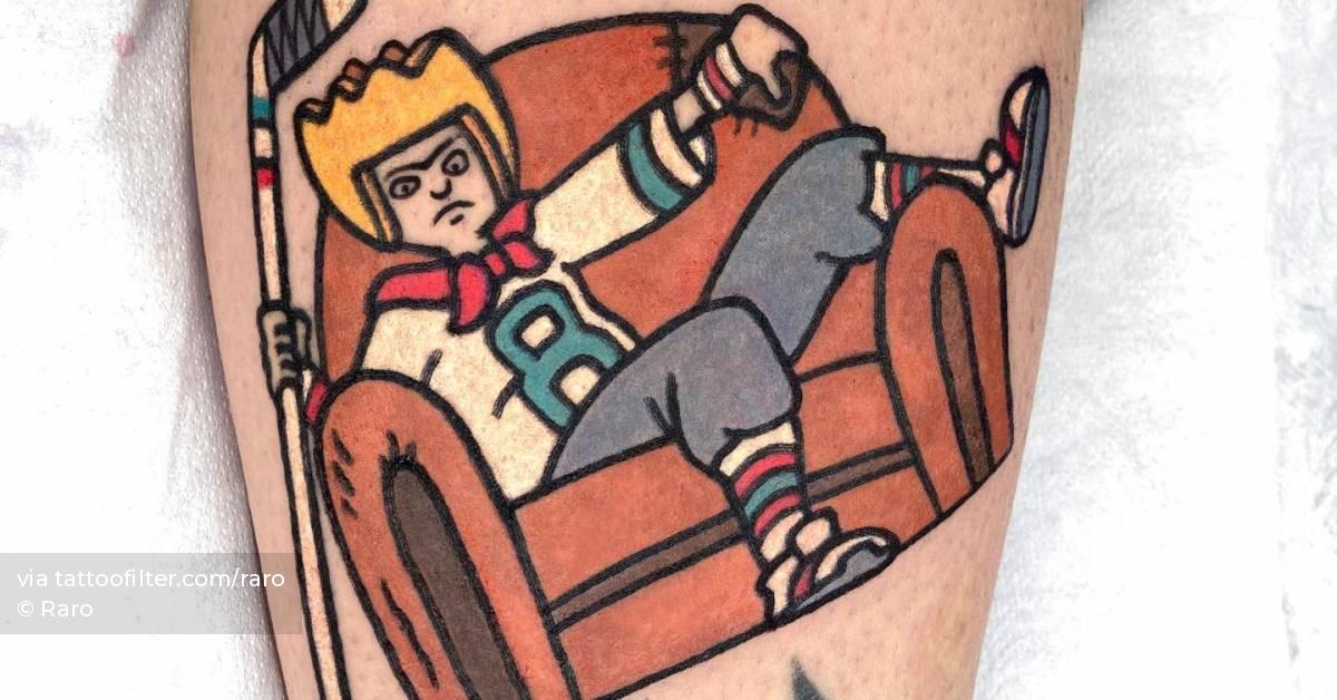 King Bob from 'Recess" tattooed on the shin, cartoon