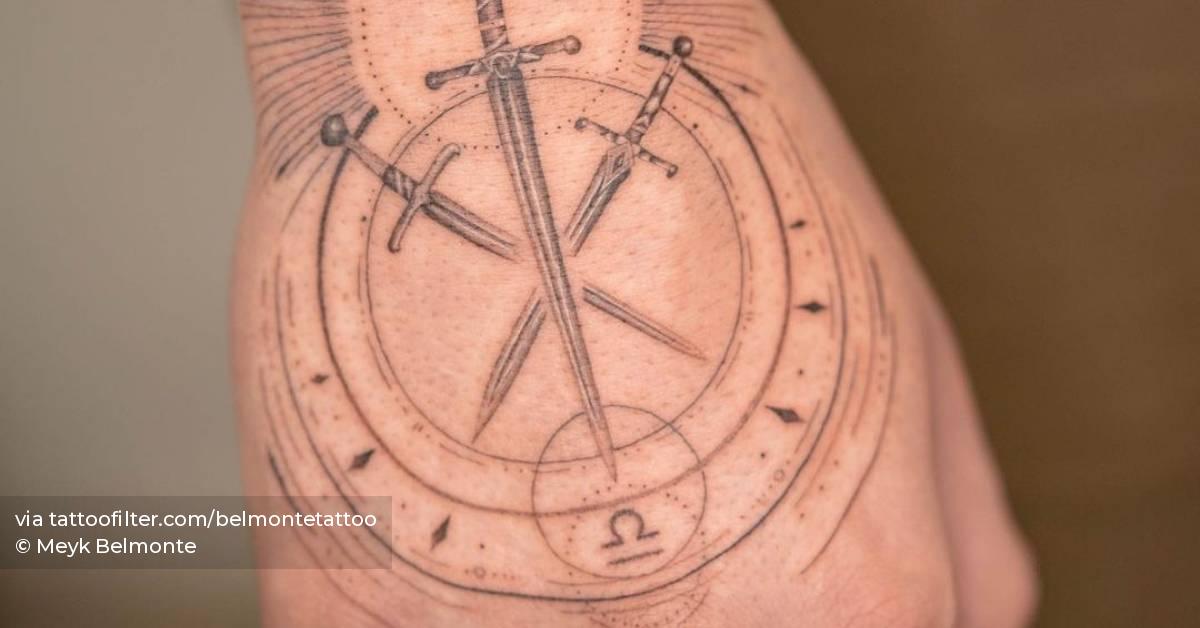Single needle swords tattoo on the hand ⚔️