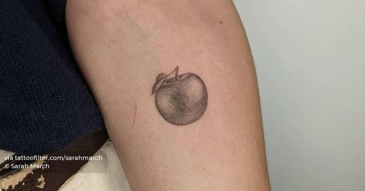 Apple tattoo placed on the inner forearm, dotwork