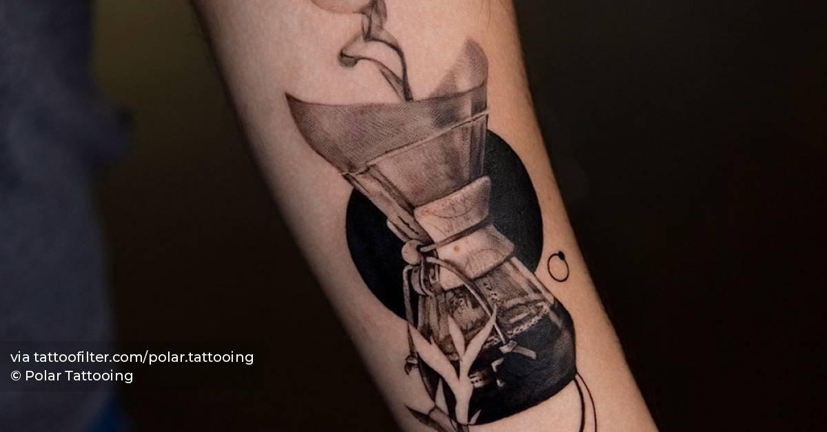 Black and grey chemex coffeemaker tattoo located on the