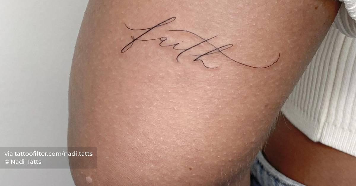 Tattoo of the word "faith" located on the tricep.