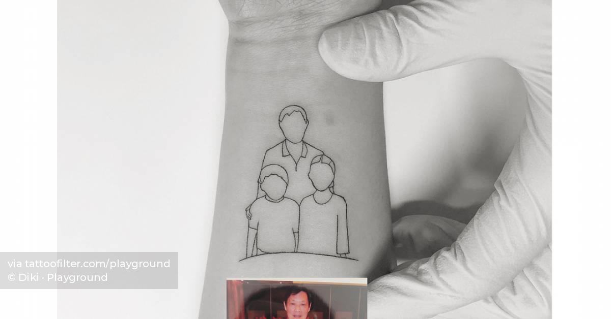 Fine line style family portrait tattoo located on the