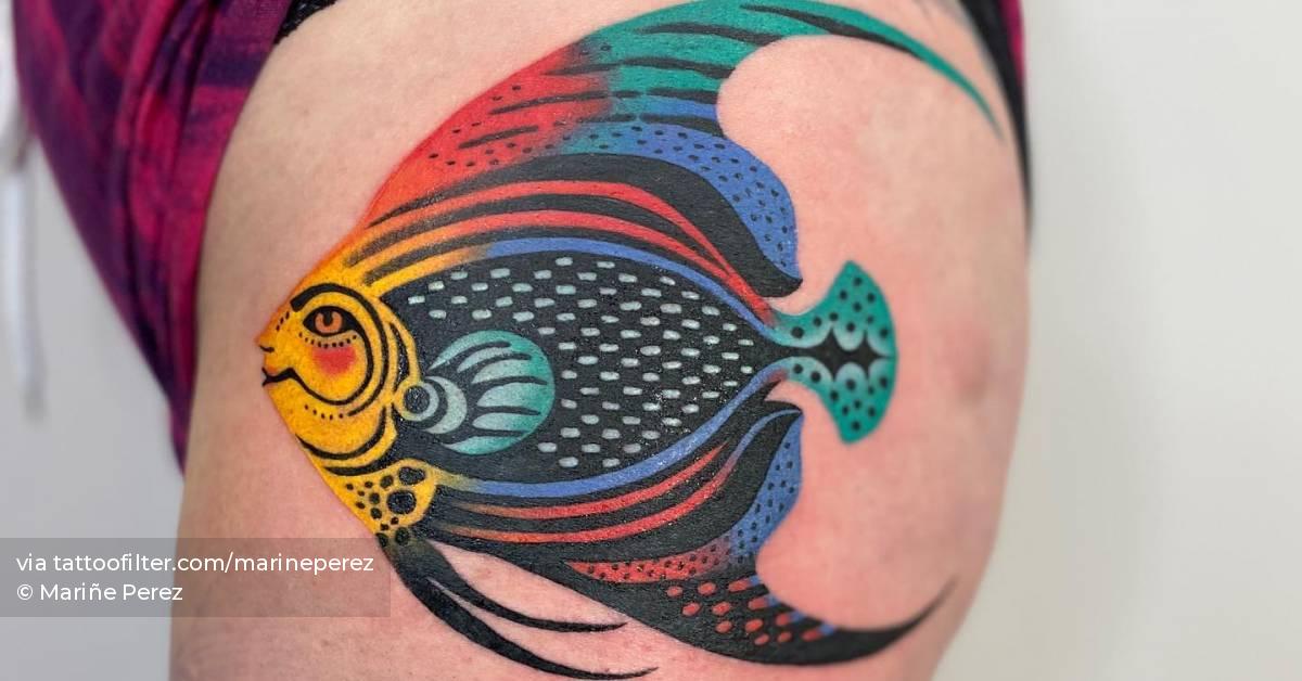 Moorish Idol tattoo located on the hip.