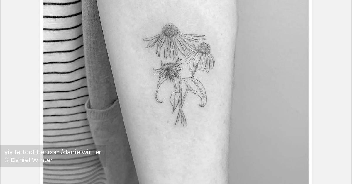 Single needle mayweed tattoo located on the inner