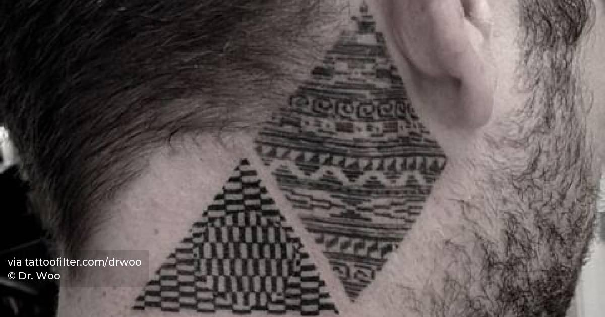 Helaed rhombus and fresh triangle op art tattoos.