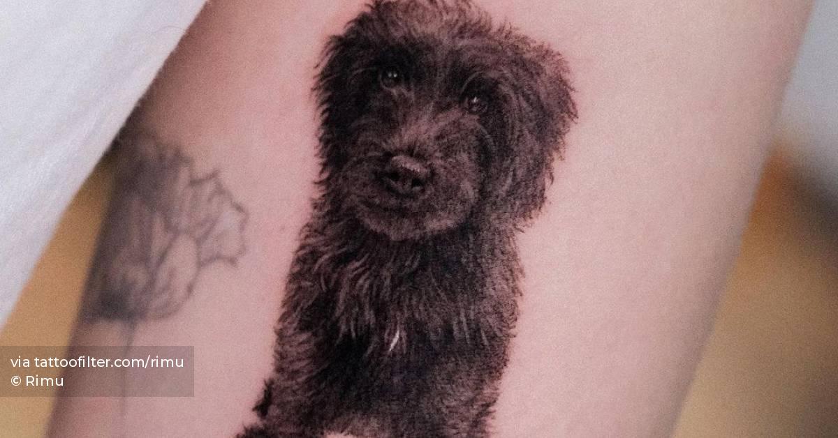 Cockapoo tattoo located on the inner arm,