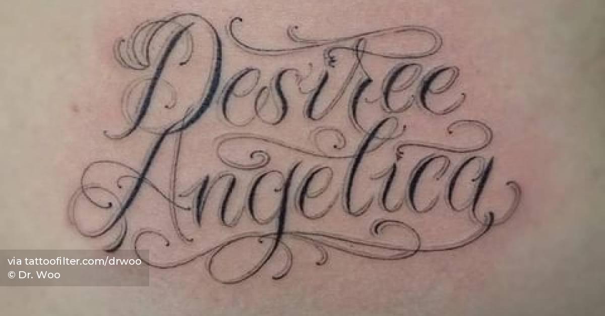 Names "Desiree" and "Angelica" tattooed on the waist.