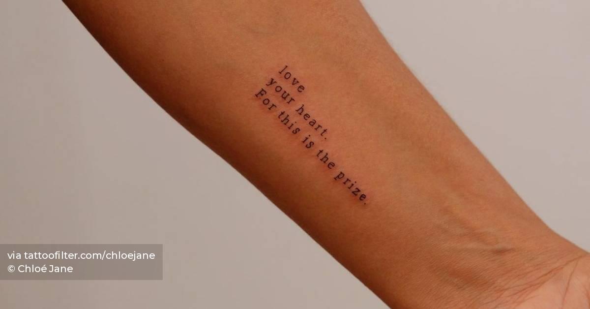 "Love your heart for this is the prize" lettering