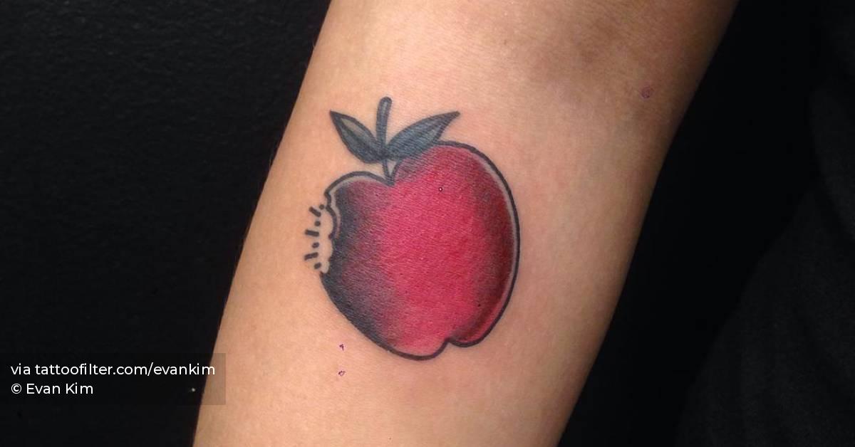 Apple tattoo located on the inner forearm, illustrative