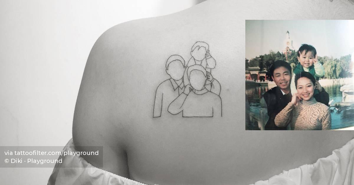 Minimalistic style family portrait tattoo located on