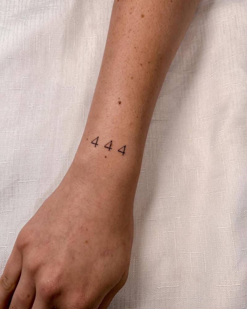 Tattoo Of The Number 444 Placed On The Wrist Tattoo Of The Number 444 Placed On The Wrist