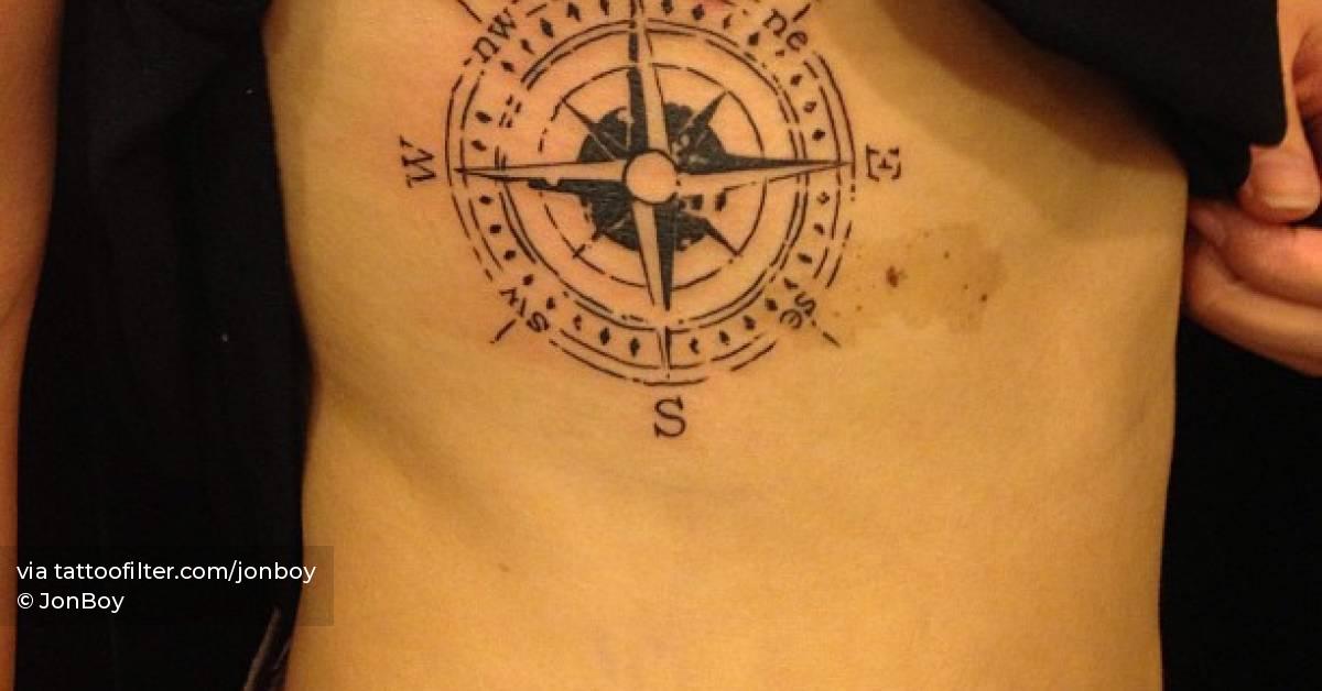 Compass rose tattoo located on the rib.