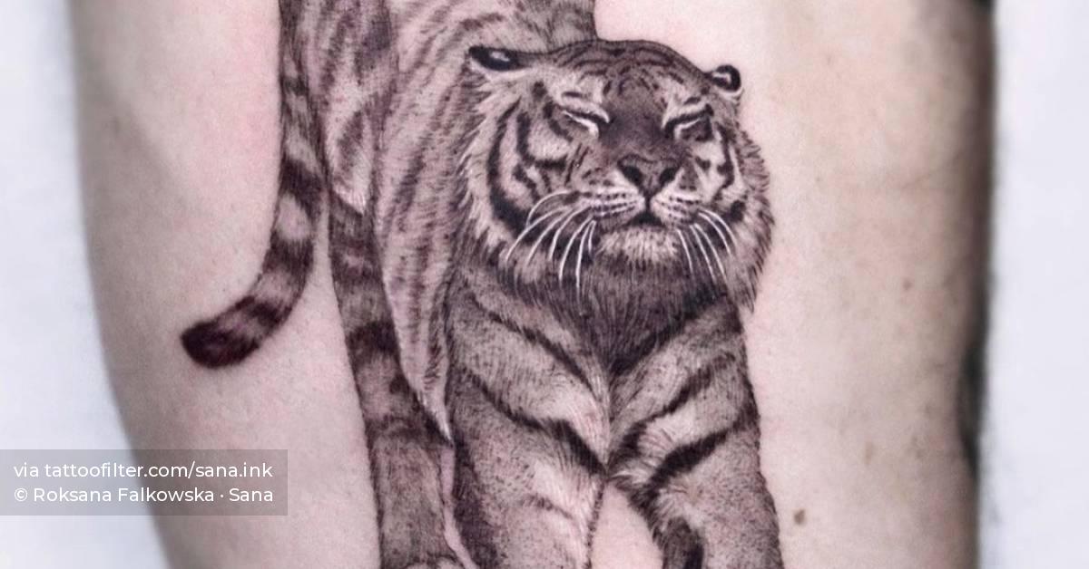 Micro-realistic style tiger tattoo located on the inner