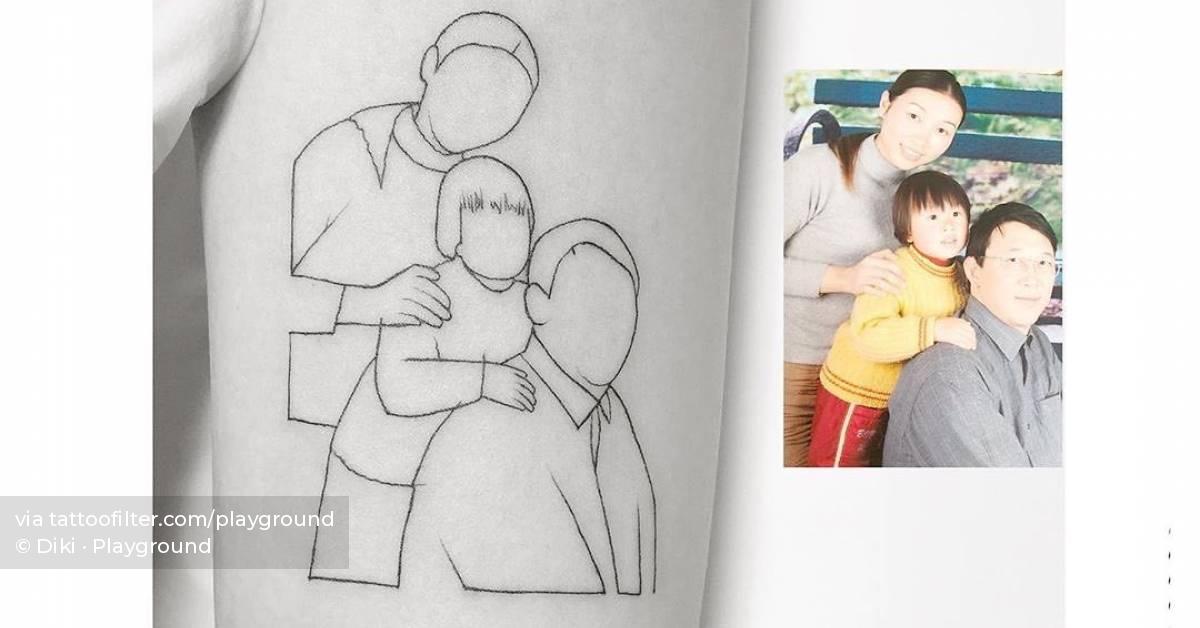 Fine line family portrait tattoo located on the inner