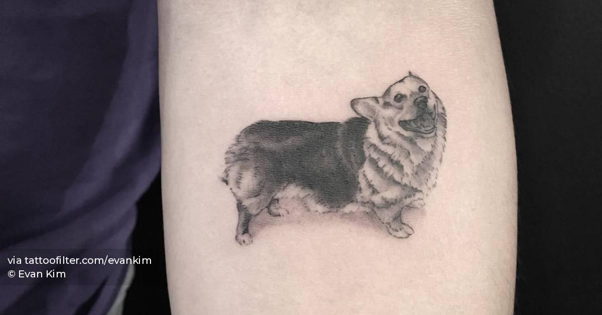Micro-realistic style Corgi tattoo located on the inner