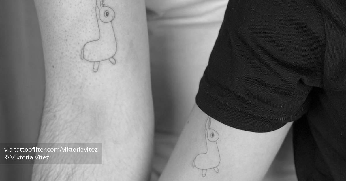 Fine line matching llamas tattoo for couple.