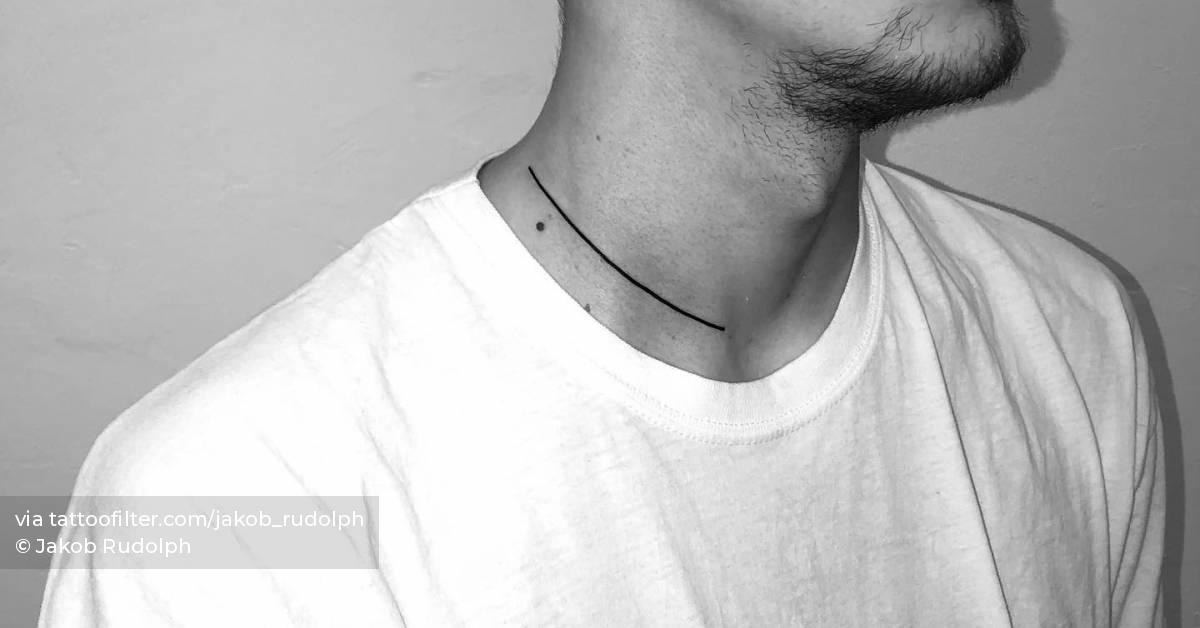 Tattoo of a line done on the neck, minimalistic style.