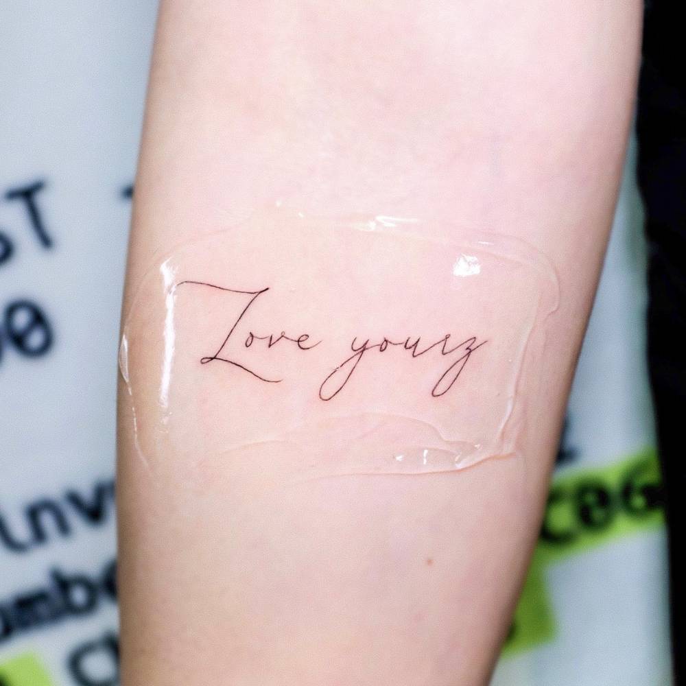  Love Yourz Lettering Tattoo Located On The Inner