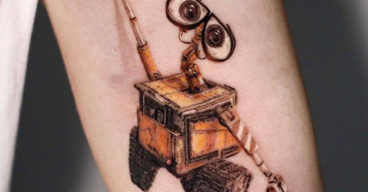 2 months healed Wall-E tattoo located on the inner arm.
