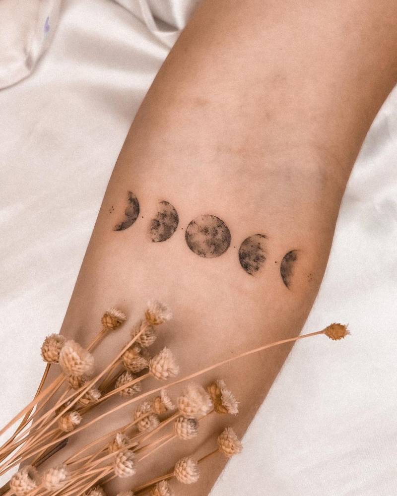 Micro realistic Style Moon Phases Tattoo Located On The Micro realistic Style Moon Phases Tattoo Located On The