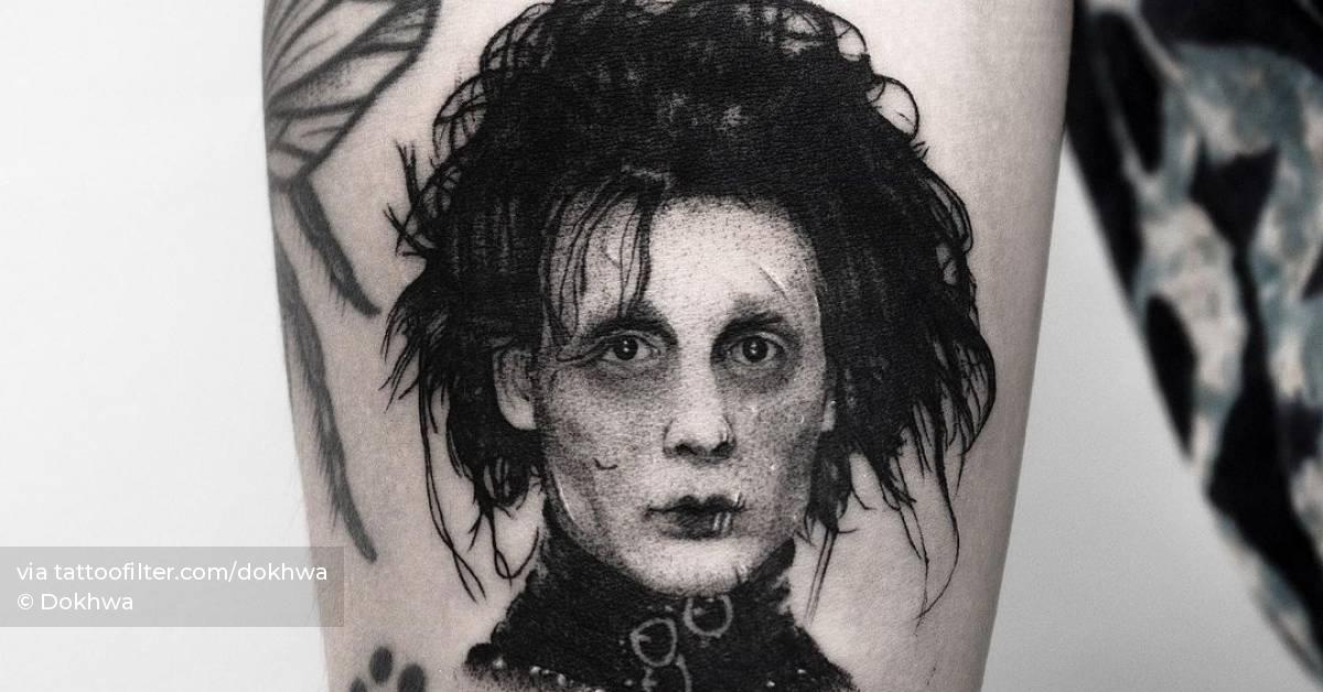 Edward Scissorhands portrait tattoo located on the