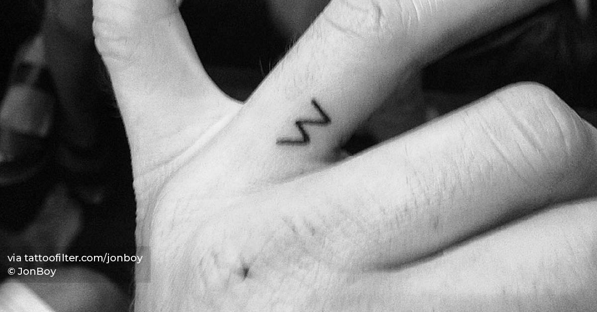 Minimalistic letter "W" tattoo placed on the finger.