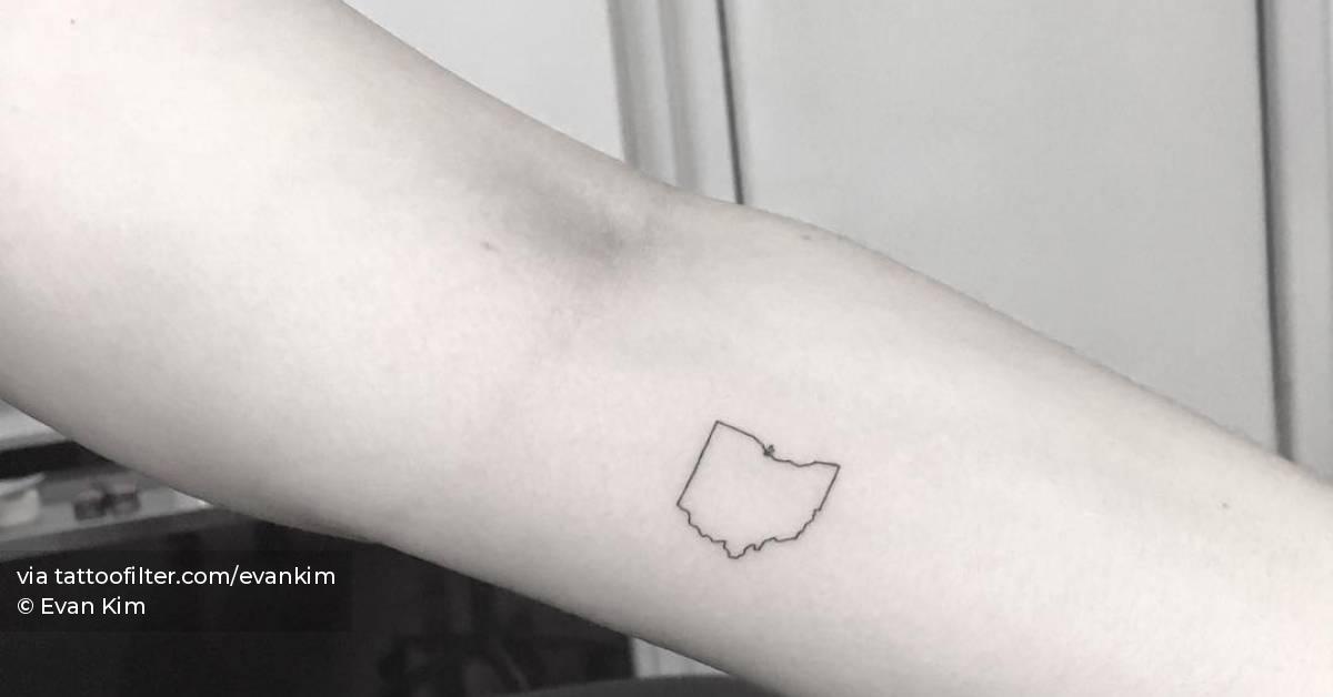 Ohio map tattooed on the inner forearm.