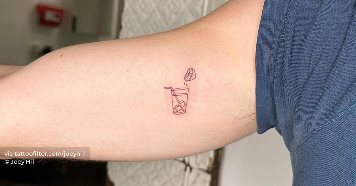 Single needle lemonade tattoo located on the inner arm.