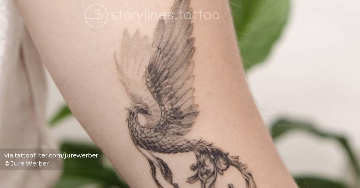 Single needle lettering and phoenix.