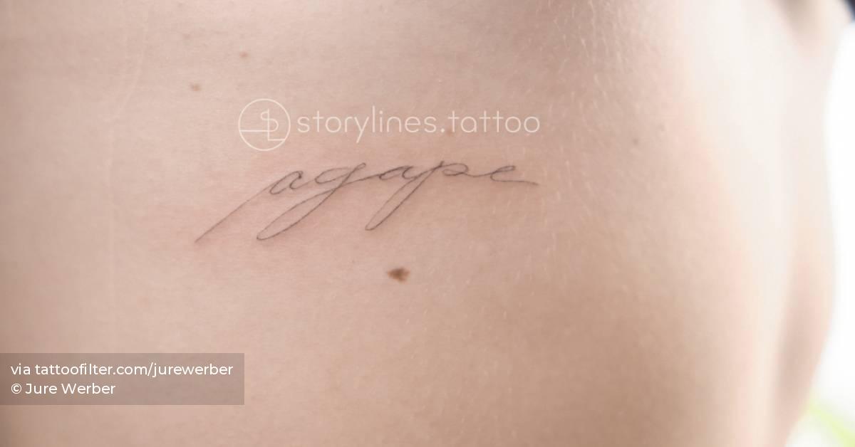 Fineline 'agape' tattoo.