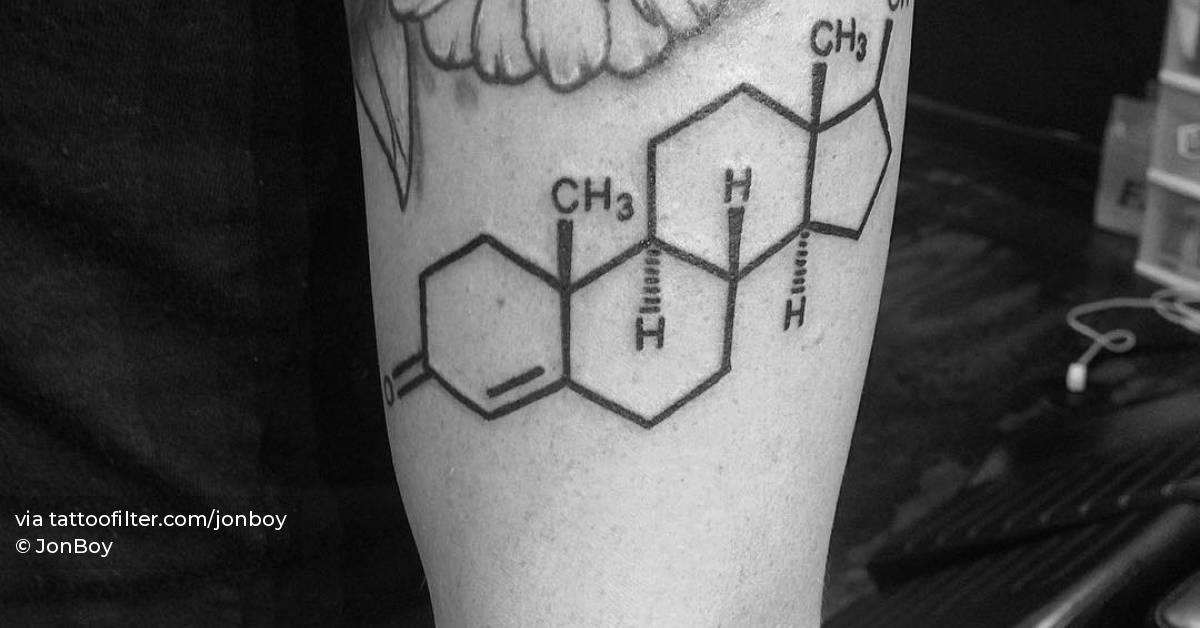 Testosterone tattoo located on the upper arm.