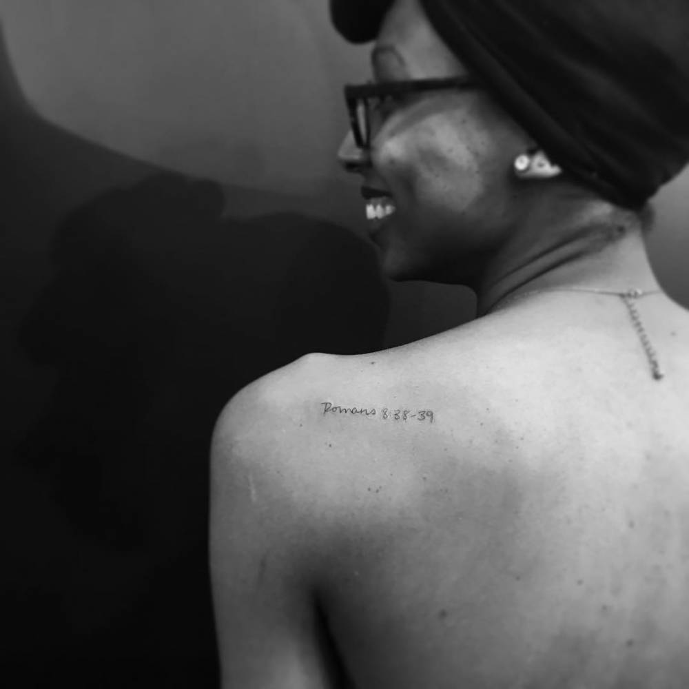 Romans 8 38 39 Lettering Tattoo Placed On The Romans 8 38 39 Lettering Tattoo Placed On The