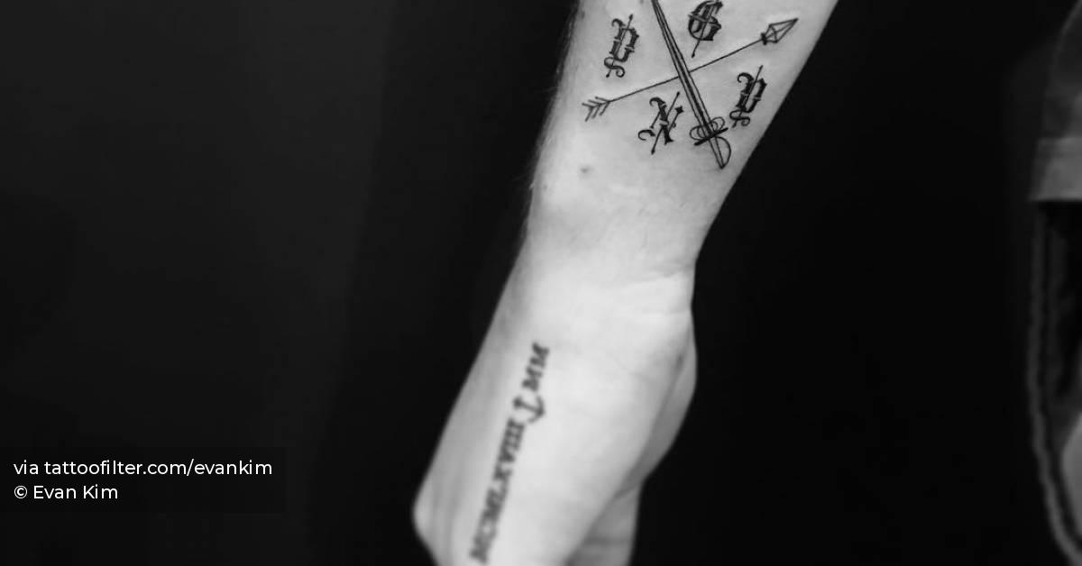 Initials tattooed on the wrist.