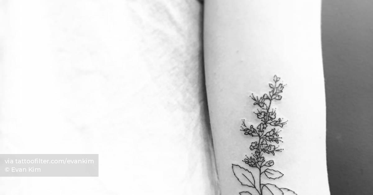 Holy basil tattoo located on the tricep.