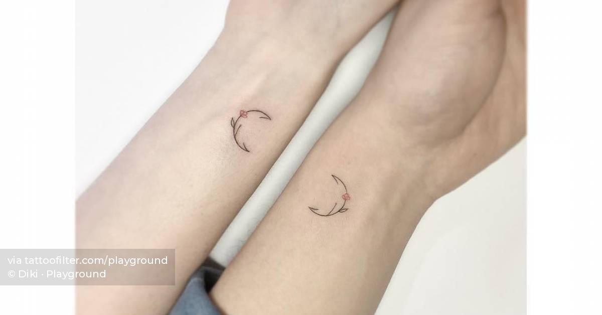 Matching flower moon tattoo for couple, minimalistic