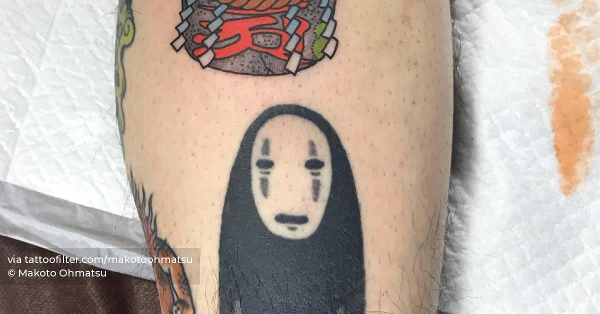 Calcifer and No-Face tattoos located on the shin,