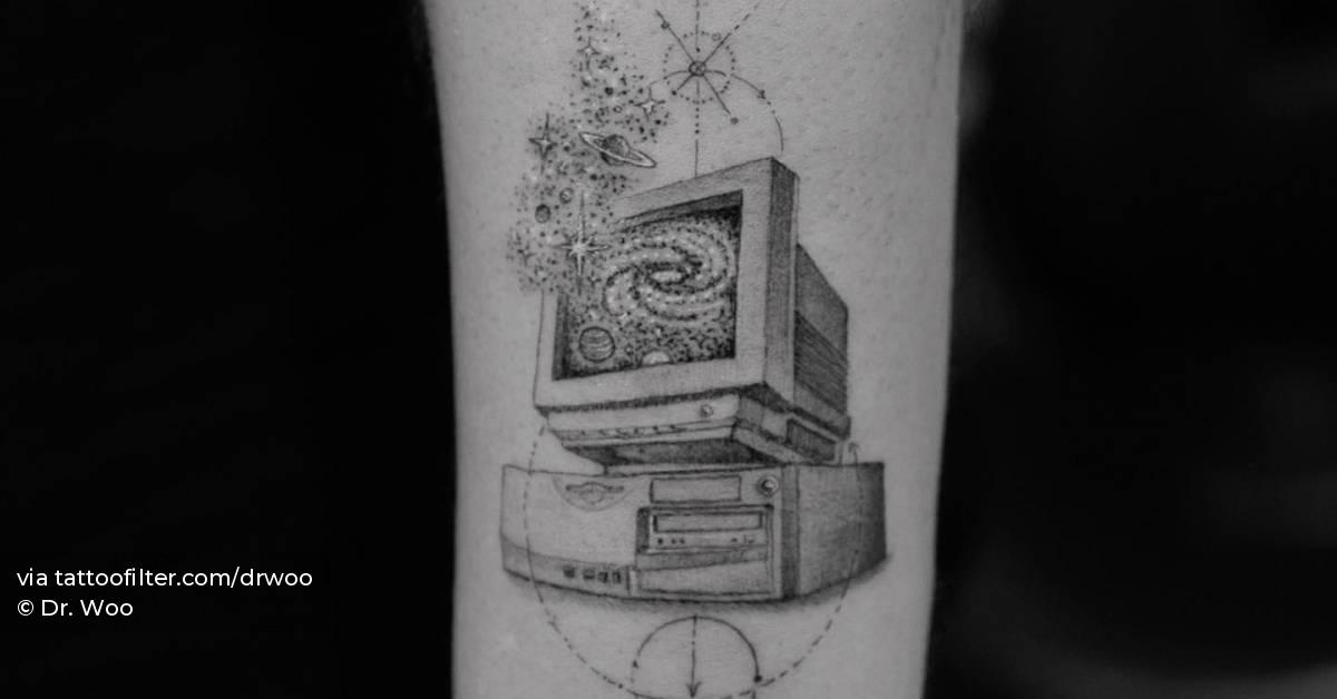 Space computer tattoo located on Jeremy Fall's wrist.
