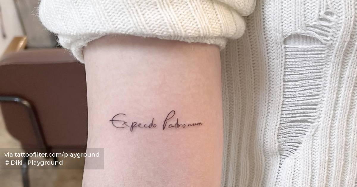 "Expecto patronum" lettering tattoo handwritten on the