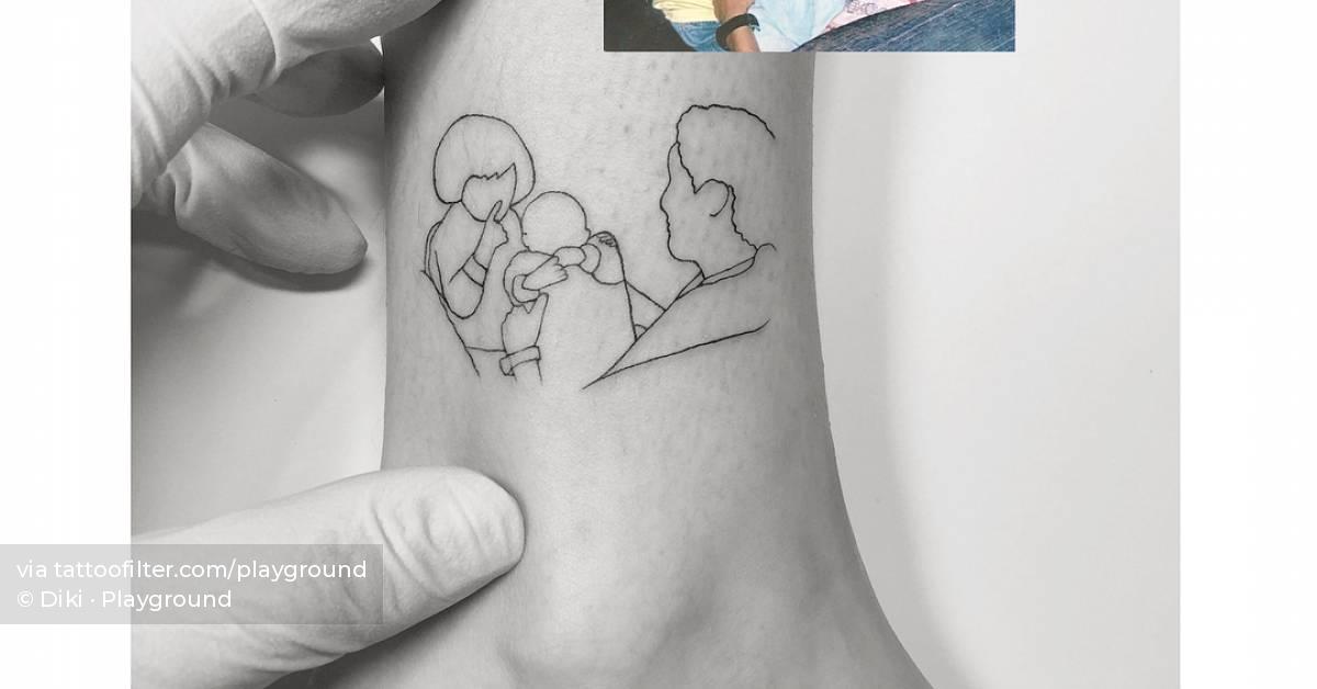 Fine line style family portrait tattoo located on the