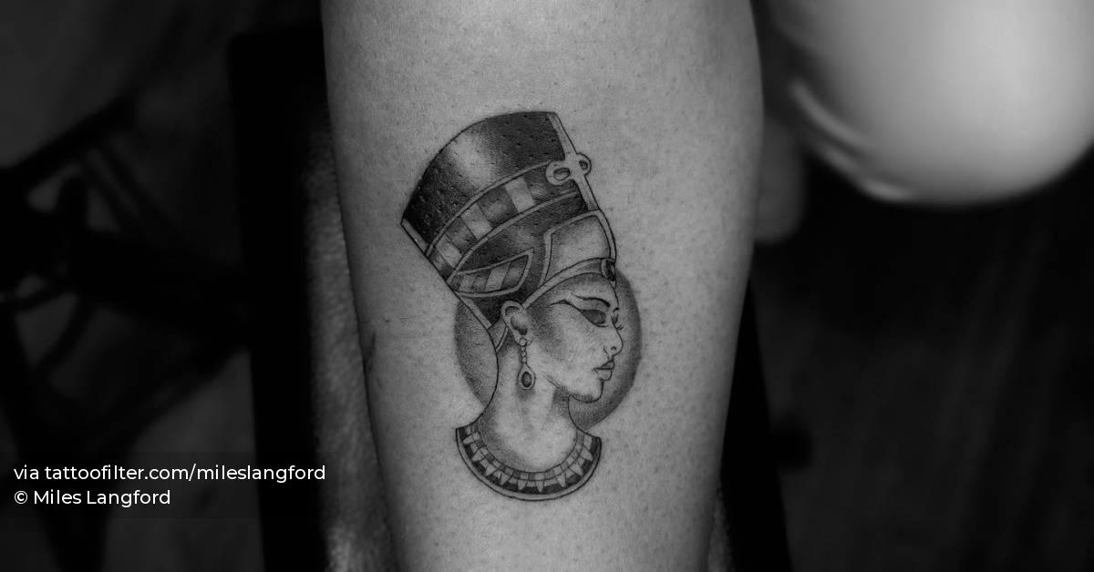 Nefertiti tattoo located on the forearm, illustrative