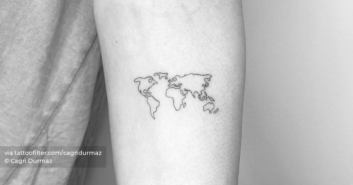 Fine line style world map tattoo done on the inner