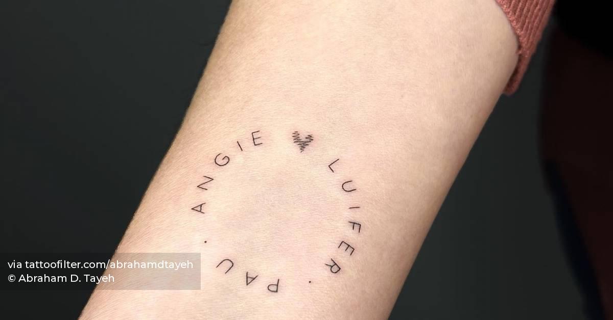 Names "Angie", "Luifer" and "Pau" tattooed on the