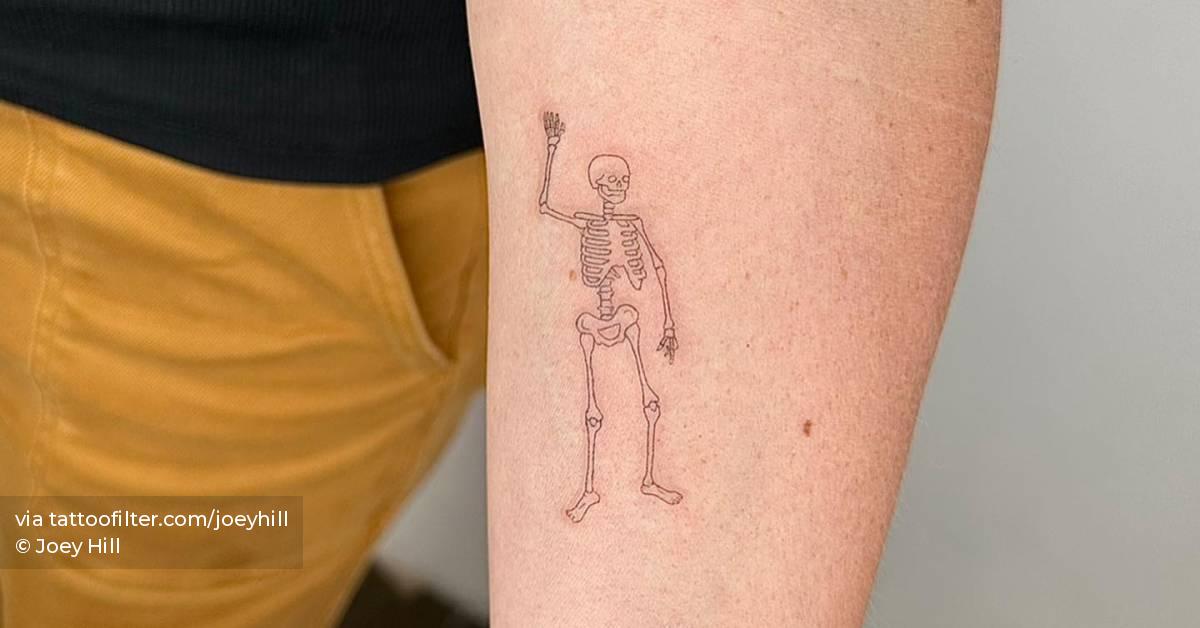 Single needle skeleton tattoo located on the inner