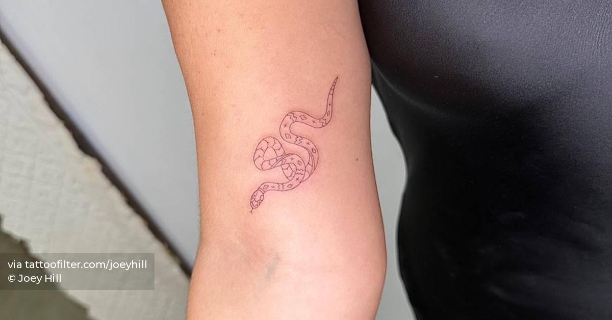 Fine line style snake tattoo done on the inner arm.