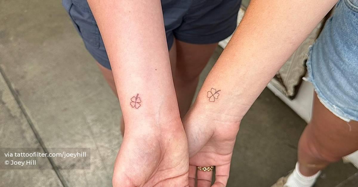 Matching fine line four leaf clover tattoo for best