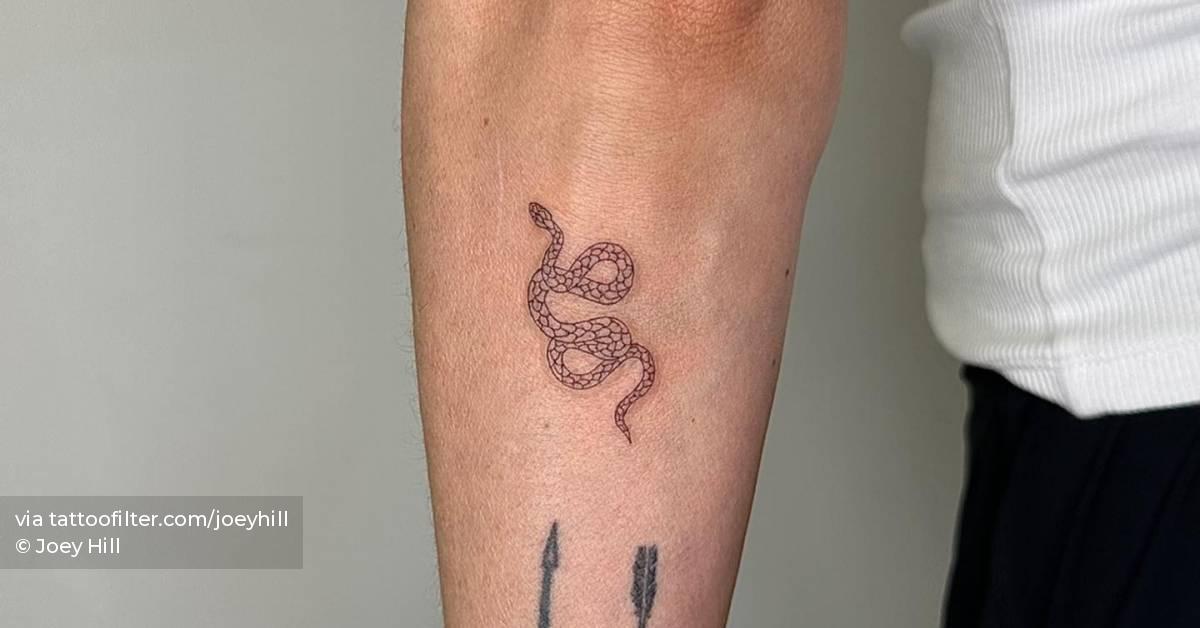 Single needle snake tattoo located on the forearm, fine