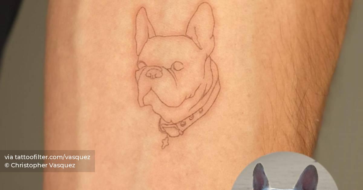 Fine line style French Bulldog portrait tattoo located