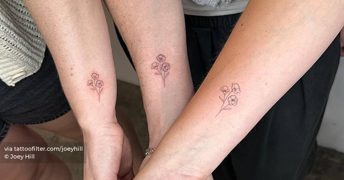 Matching fine line flower tattoo for best friends.