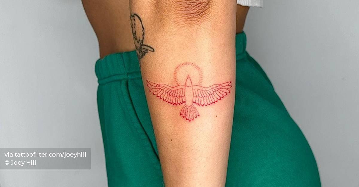 Fine line style red eagle tattoo located on the